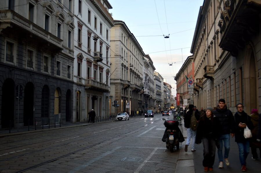 Milan historical buildings and pedestrian street