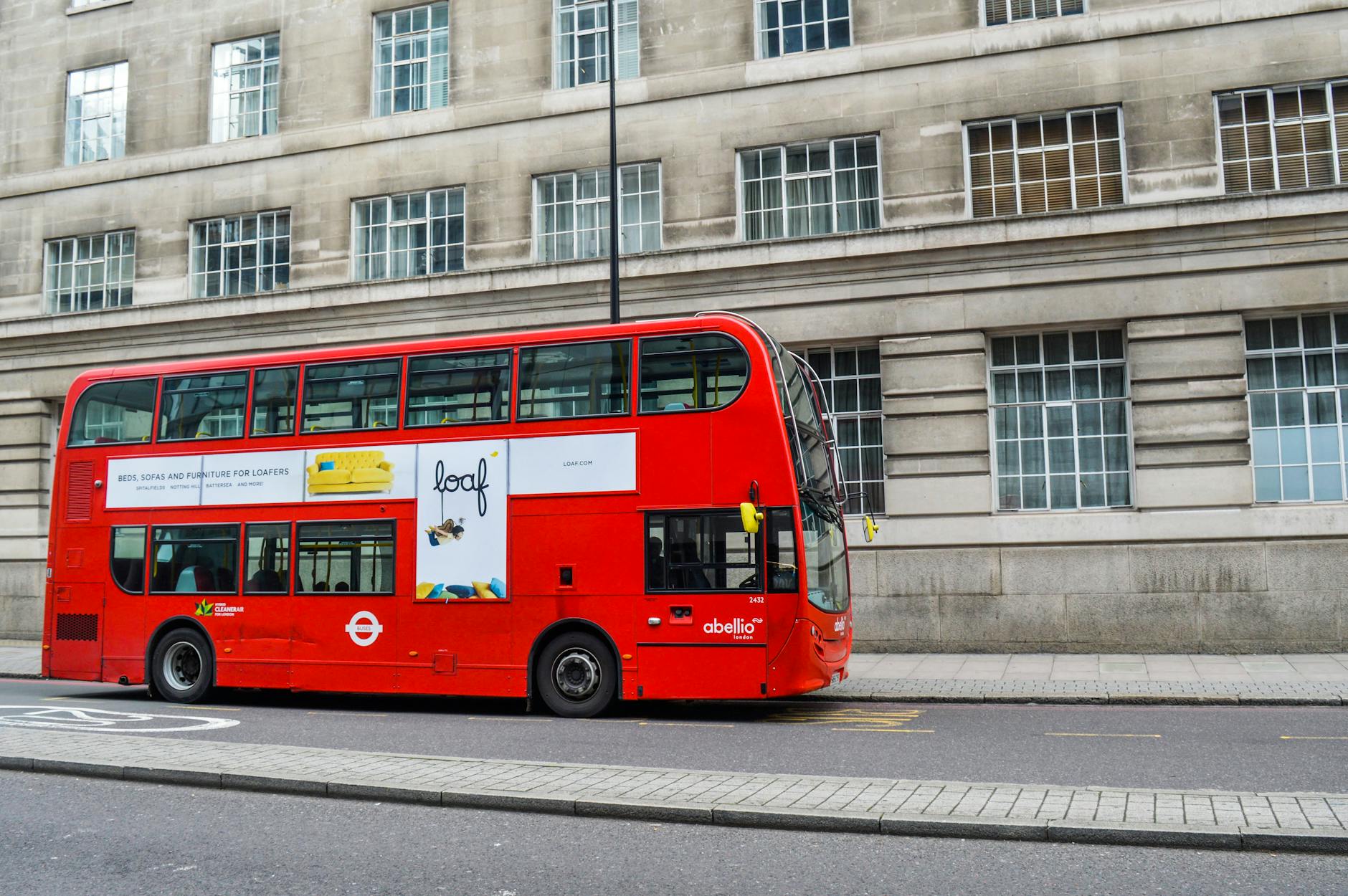 Modern tourist bus parked on a city street