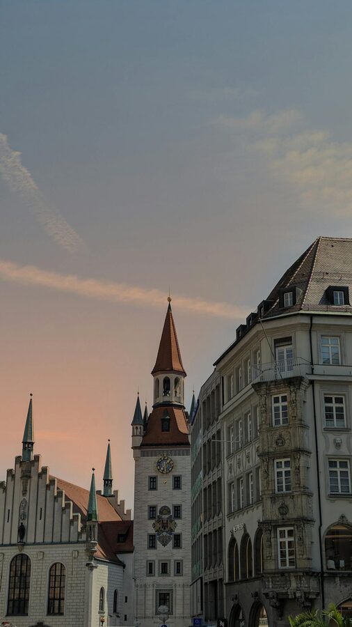 Gothic facade of the New Town Hall at Marienplatz in Munich