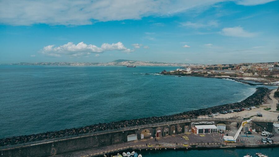 Naples bay cityscape with distant mountains
