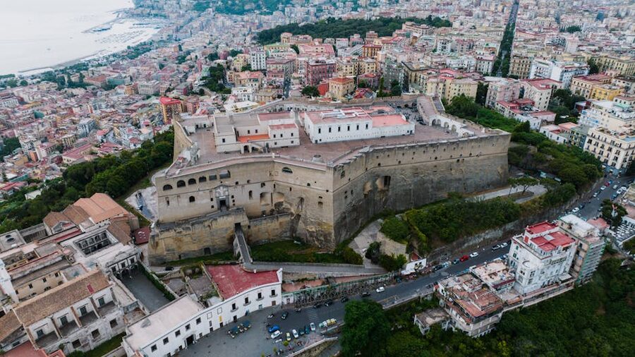 Aerial view of Naples Castel Sant Elmo and city