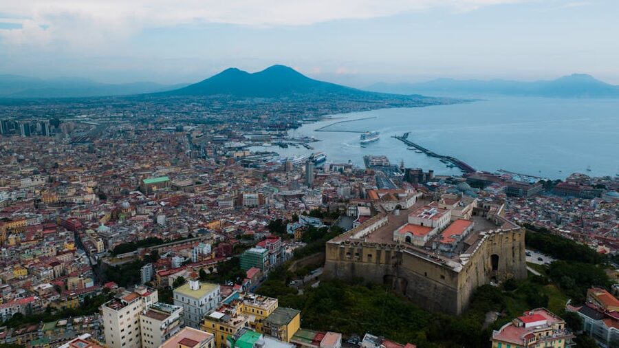 Naples Castel Sant Elmo with Mount Vesuvius in background