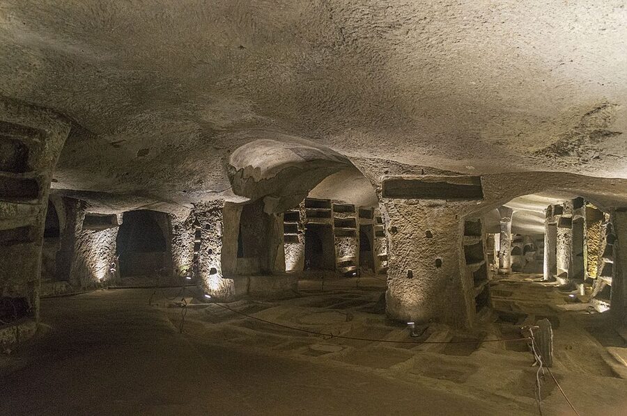 Interior of Catacombs of San Gennaro with fresco paintings