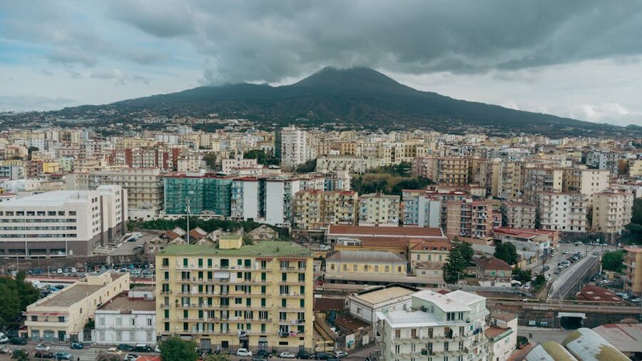 Naples cityscape with Vesuvius view