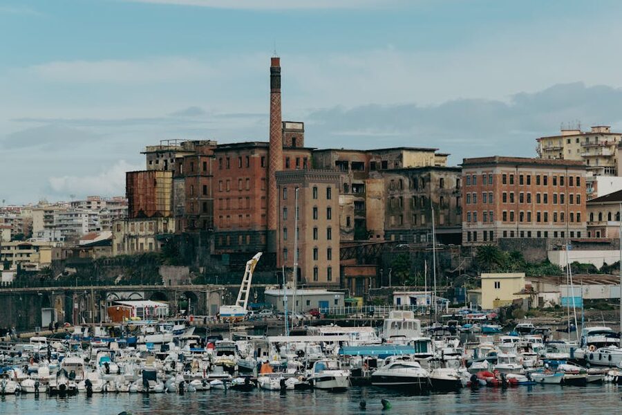 Naples urban maritime cityscape with buildings