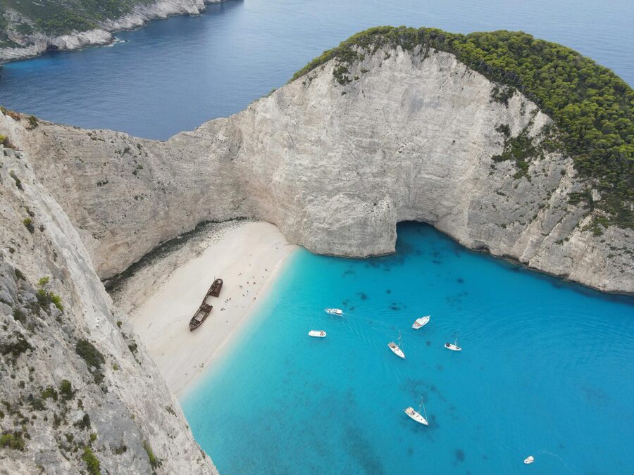 Aerial view of Navagio Beach on Zakynthos, Greece