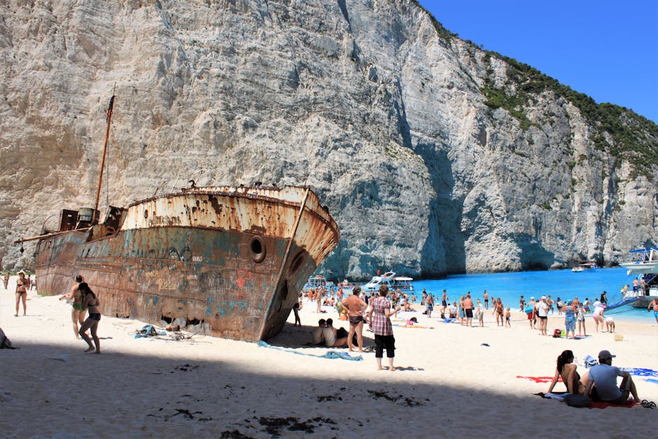 White cliffs surrounding Navagio beach cove