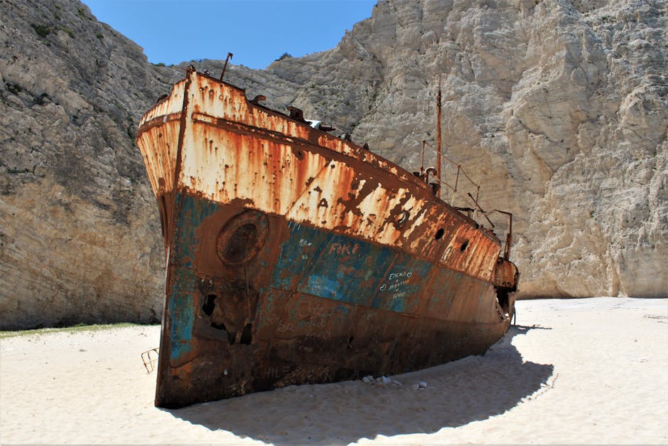 Navagio beach on a bright sunny day