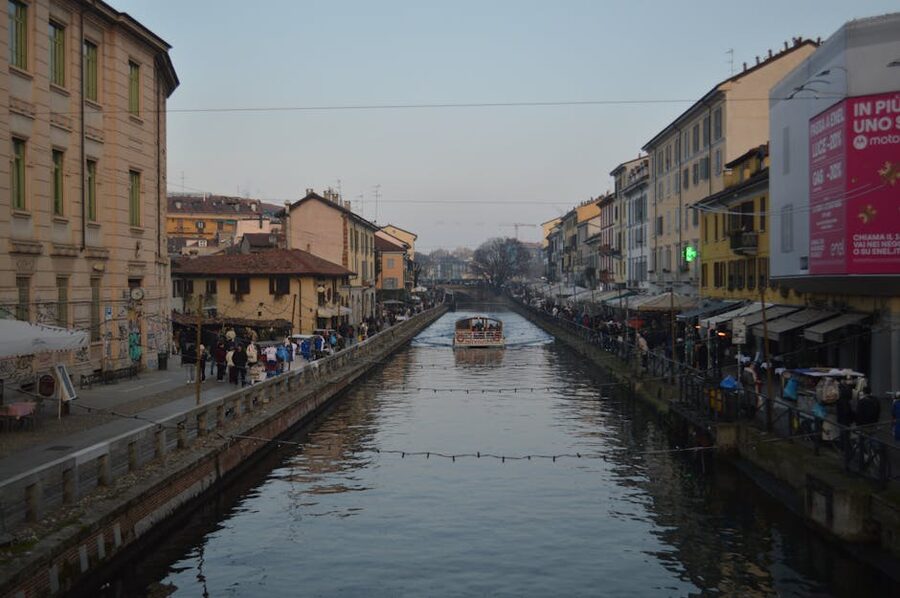 Navigli canal with Milan streets