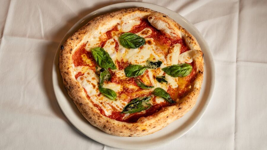 Neapolitan Margherita pizza with basil