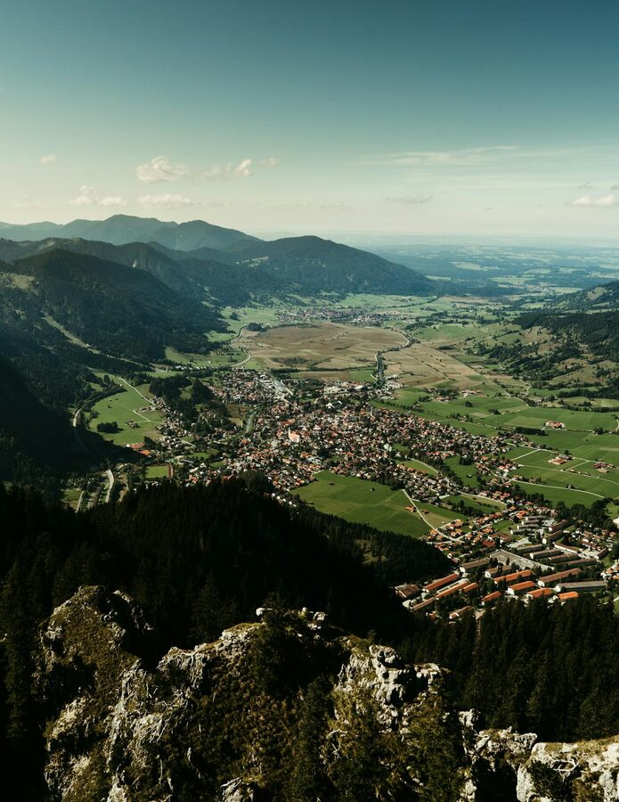 Aerial view of Garmisch-Partenkirchen Germany with mountains and valleys