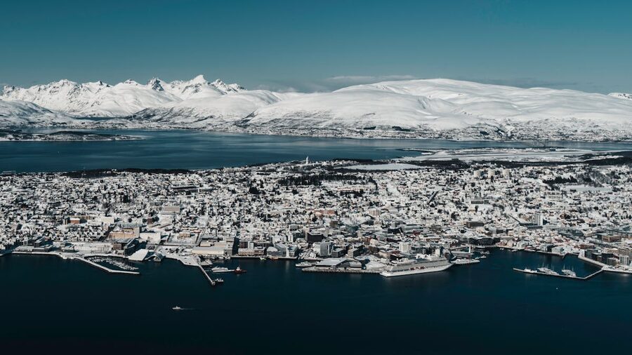 Arctic winter landscape with snow-covered mountains