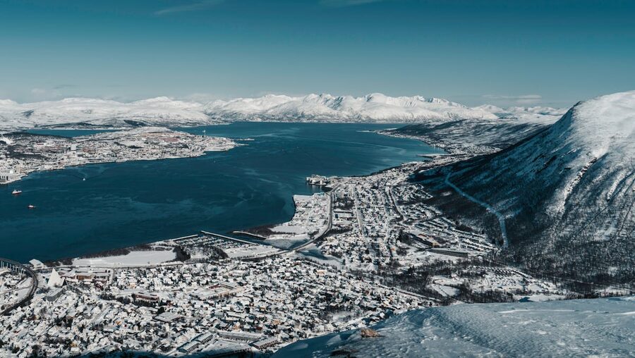 Tromsø Arctic harbor at dusk