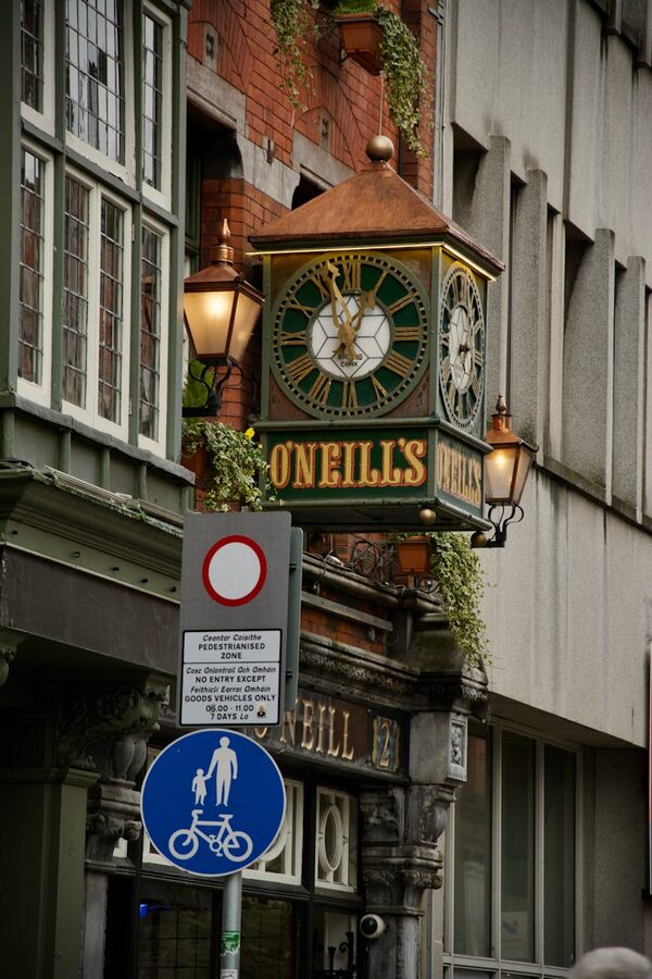 O'Neill's pub vintage clock on a Dublin street