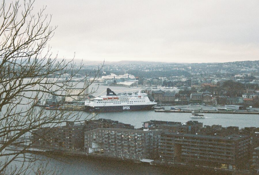 DFDS cruise ship at Oslo harbour on a winter day