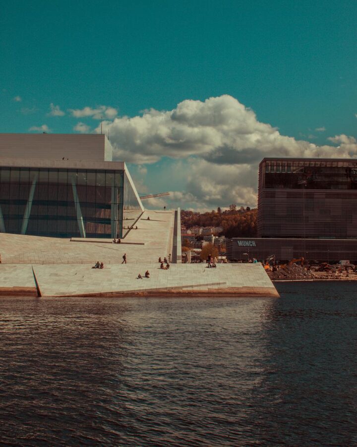Oslo Opera House with visitors enjoying the waterfront