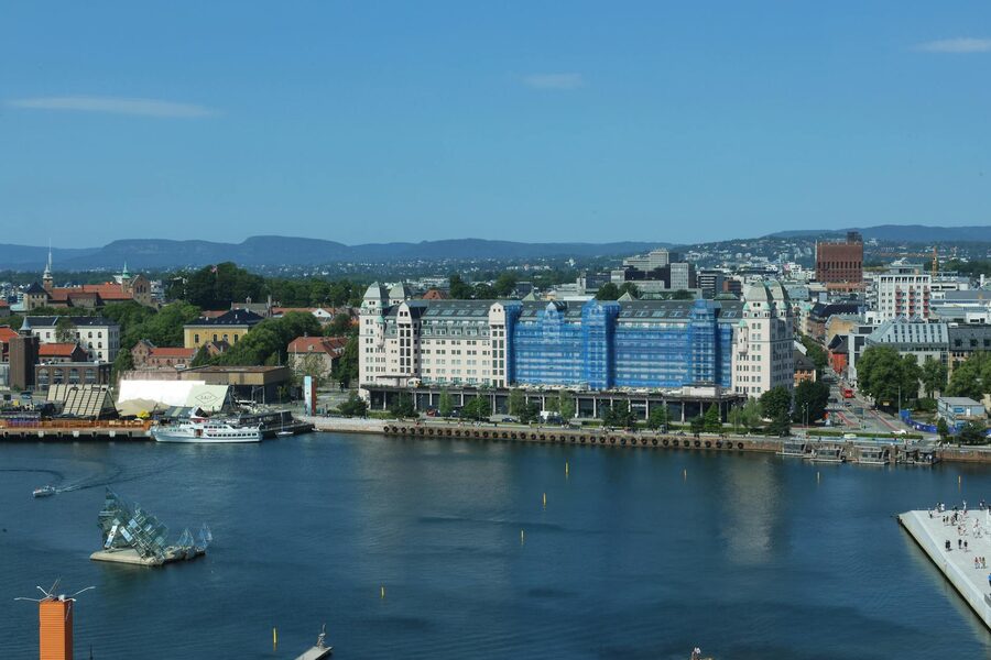 Aerial view of Oslo waterfront with modern buildings