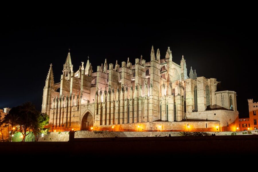 Palma Cathedral illuminated at night