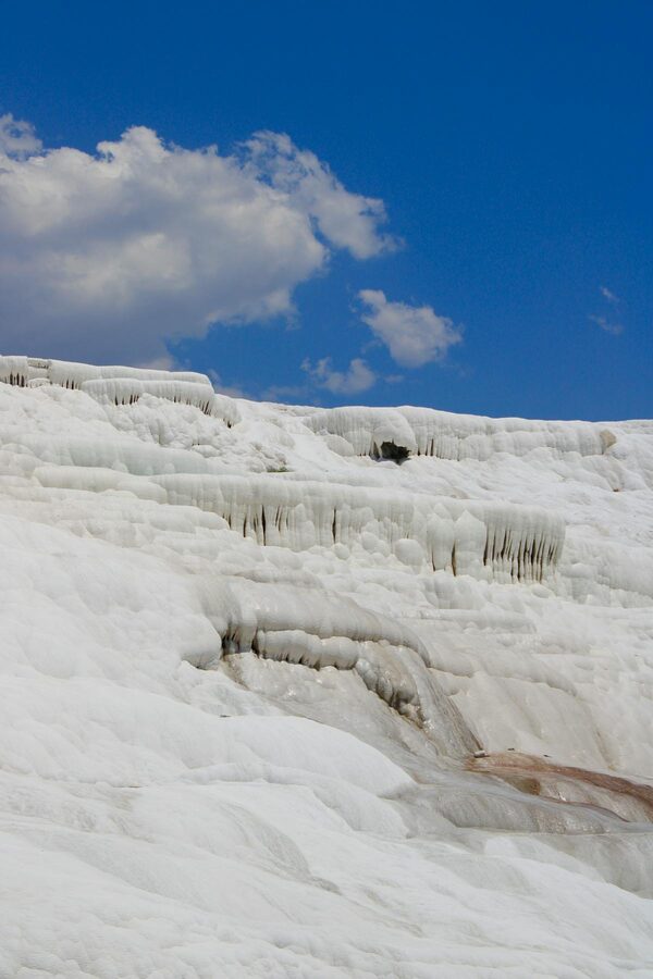 White travertine rock formations at Pamukkale Turkey