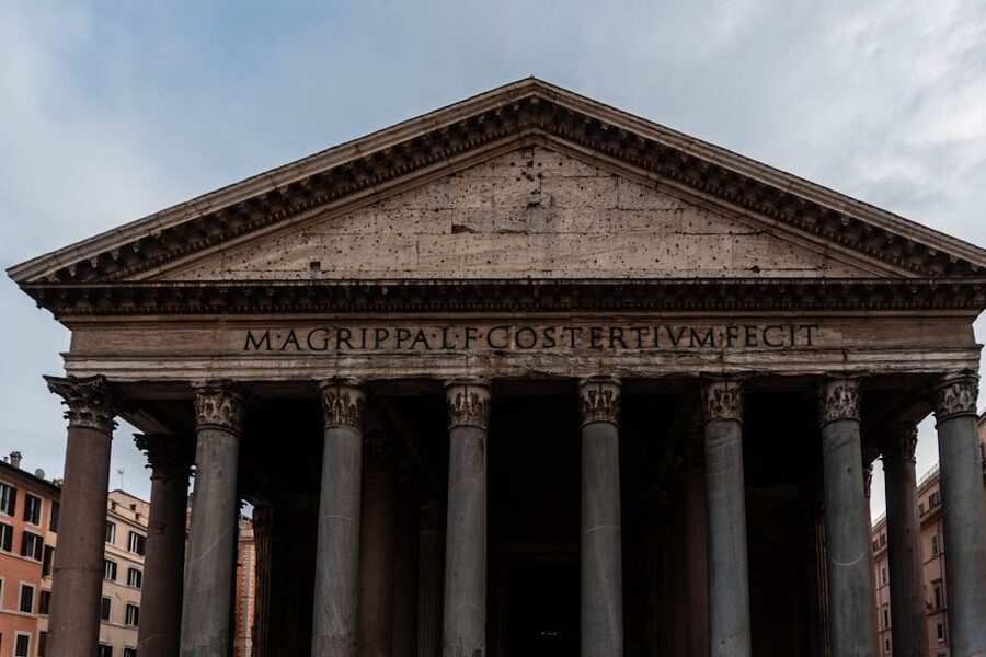 Pantheon facade close-up in Rome