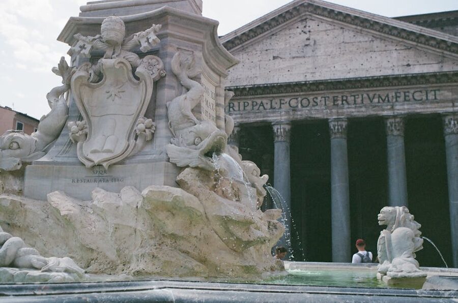 Fountain in front of the Pantheon at Piazza della Rotonda