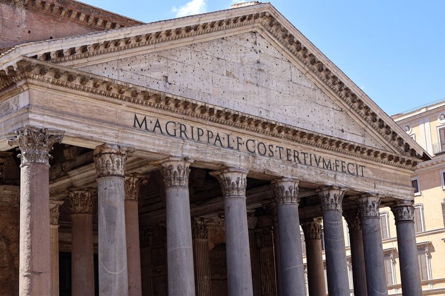 Iconic facade of the Pantheon in Rome