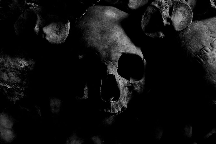 Dark skull image from the Paris Catacombs