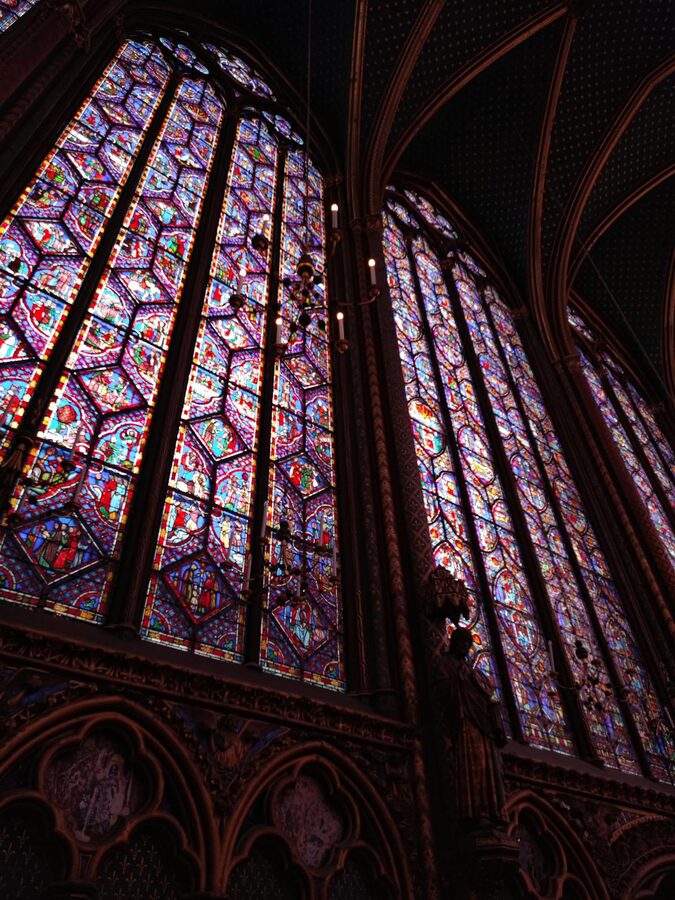 Tall Gothic stained glass windows in Sainte-Chapelle