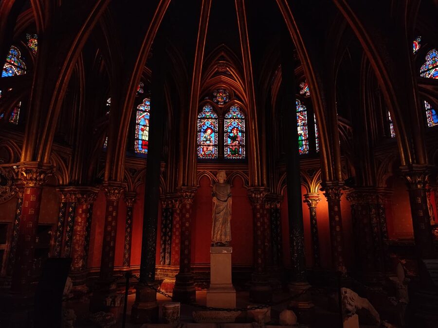 Gothic interior of Sainte-Chapelle with stained glass