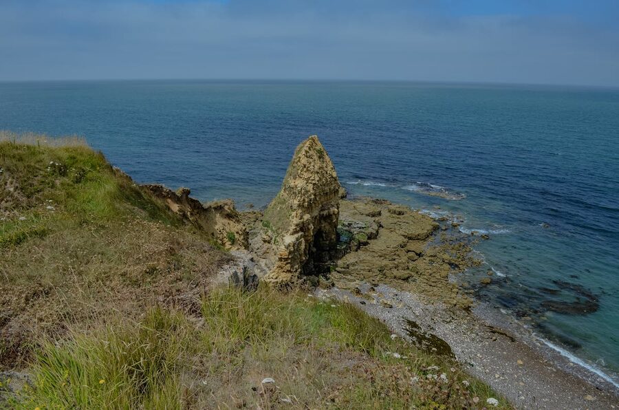 Rugged cliffs and coastline at Pointe du Hoc, Normandy