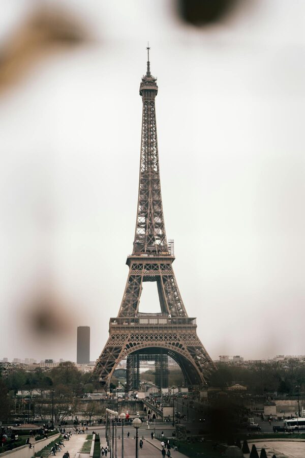 The Eiffel Tower on a cloudy day in Paris