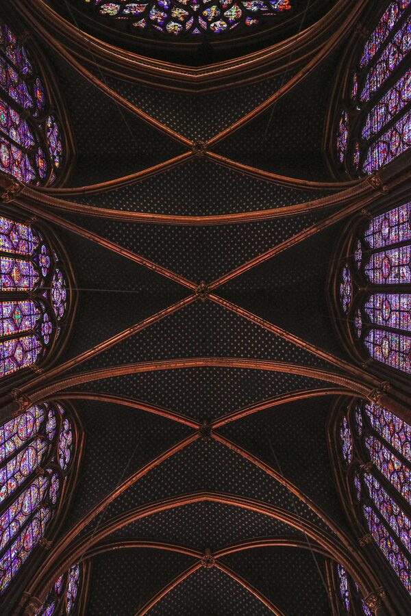 Gothic ceiling with stained glass detail