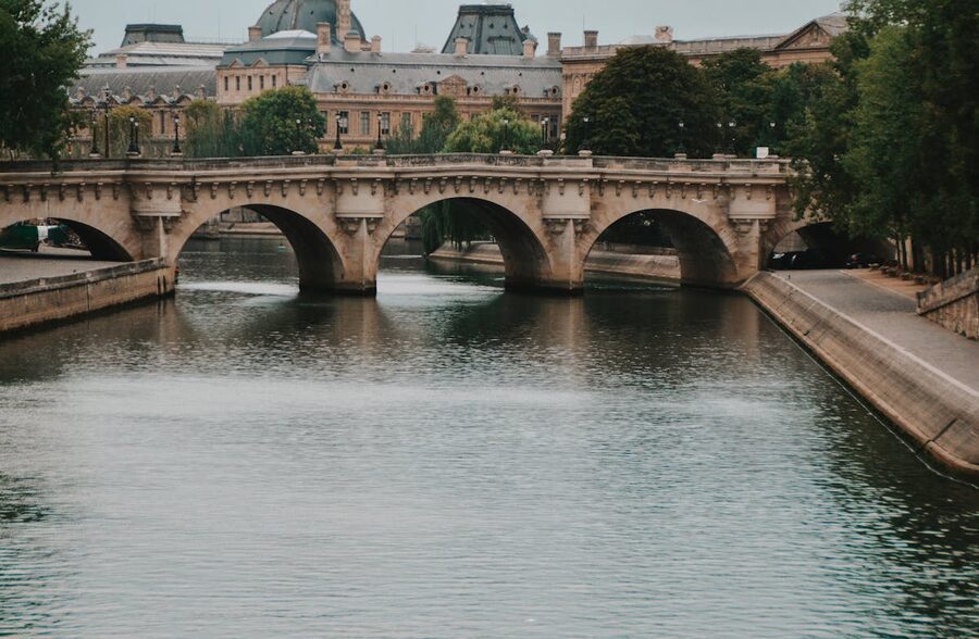 A historic stone bridge over the Seine in Paris