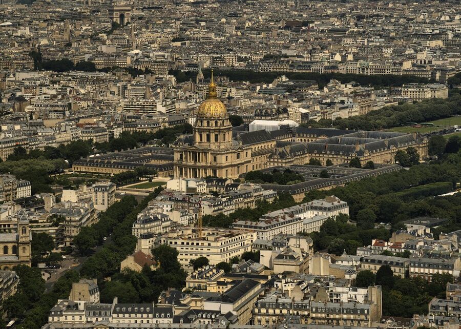 Aerial view of Les Invalides complex in Paris