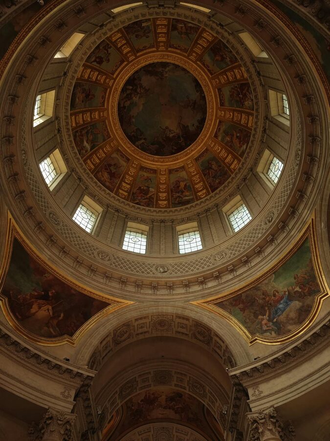 Frescoed dome interior of Les Invalides church in Paris