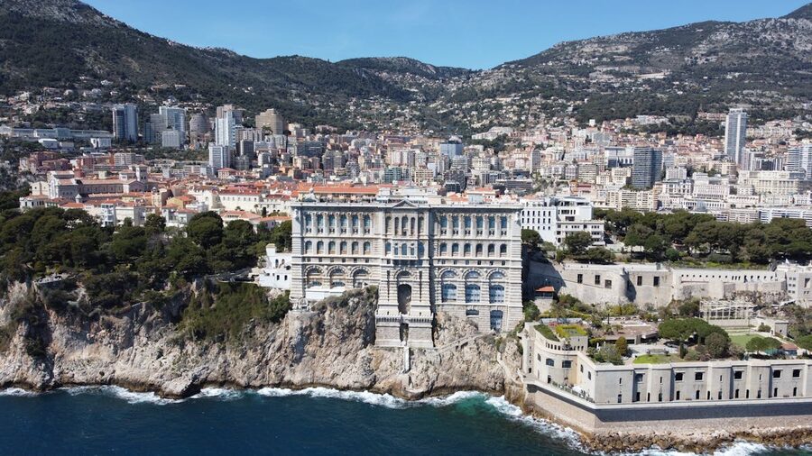 Oceanographic Museum of Monaco perched on the clifftop above the Mediterranean