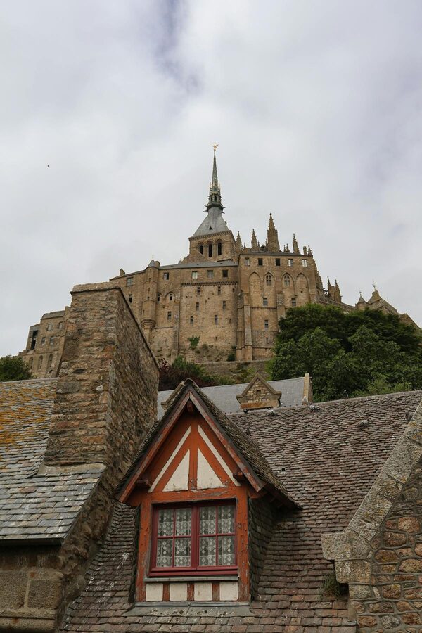 Medieval stone street inside Mont Saint-Michel with historic architecture