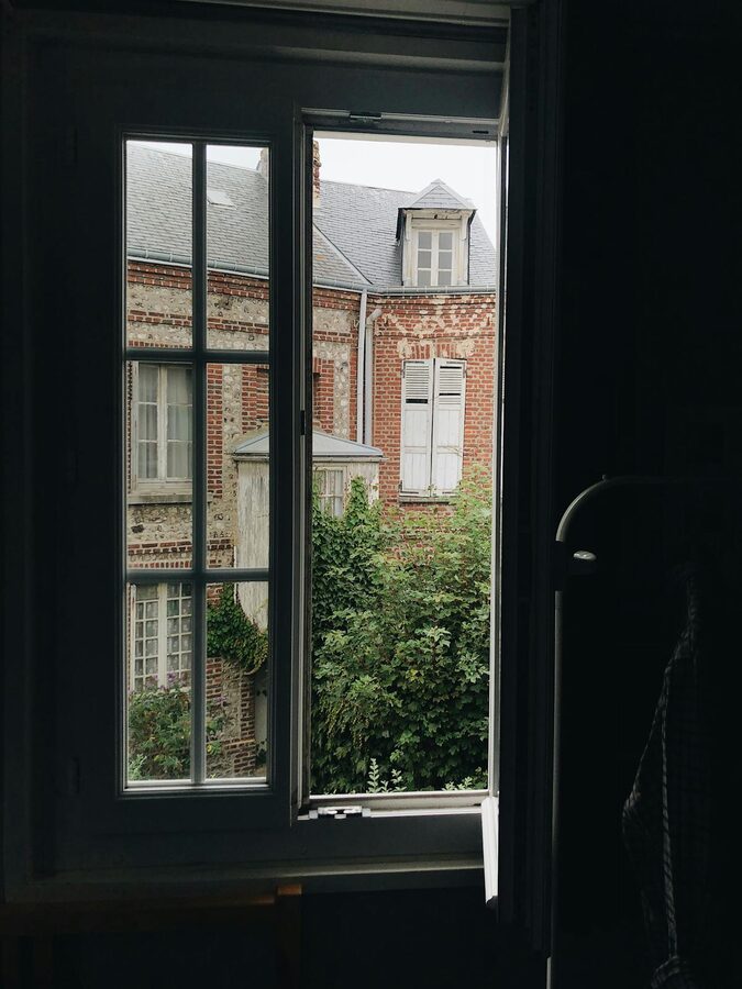 View of traditional Normandy architecture from a window