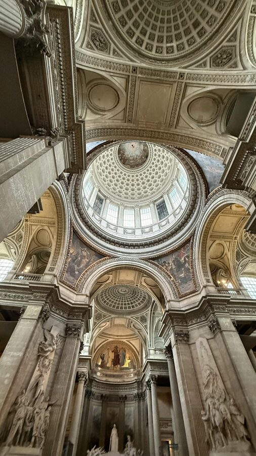 Full interior view of the Panthéon nave with pillars and dome