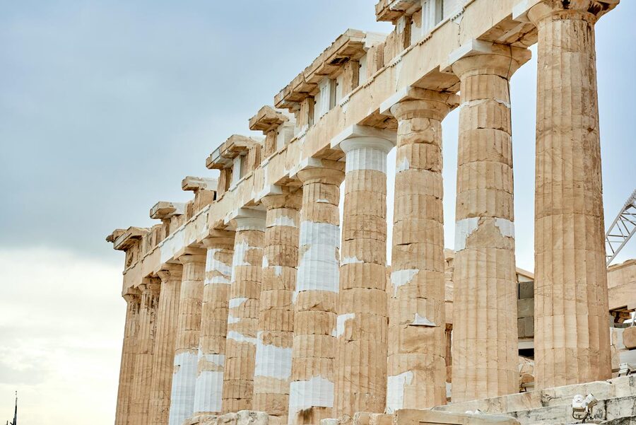 Close-up of Parthenon columns on the Acropolis in Athens