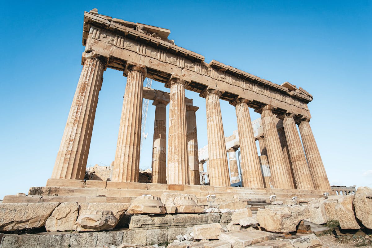Close-up of Parthenon temple ruins showing ancient Greek architectural details