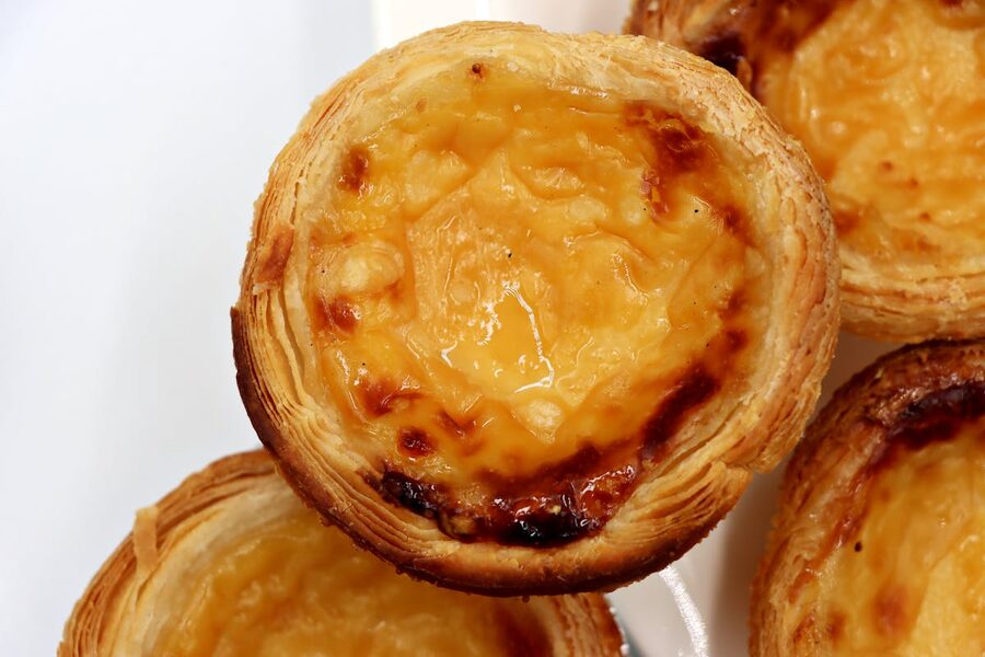 Close-up of a traditional Portuguese pastel de nata custard tart
