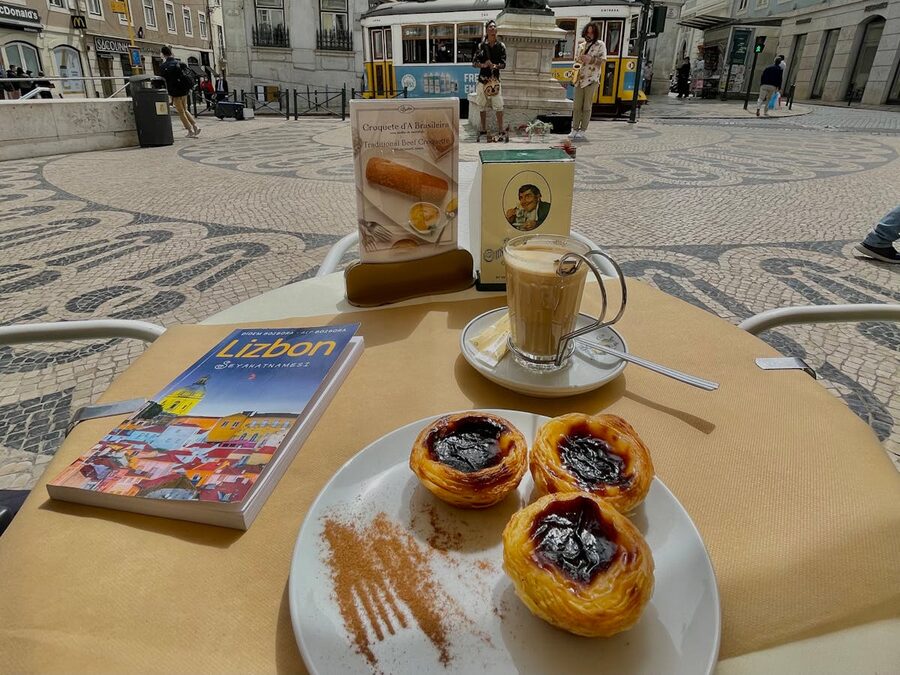 Pastel de nata and coffee at a Lisbon cafe