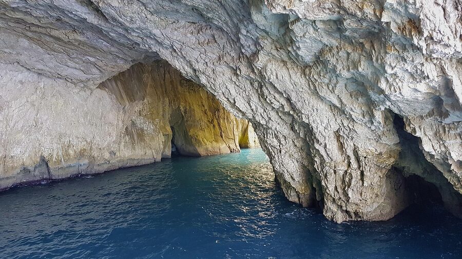 Inside view of a Paxos blue grotto sea cave