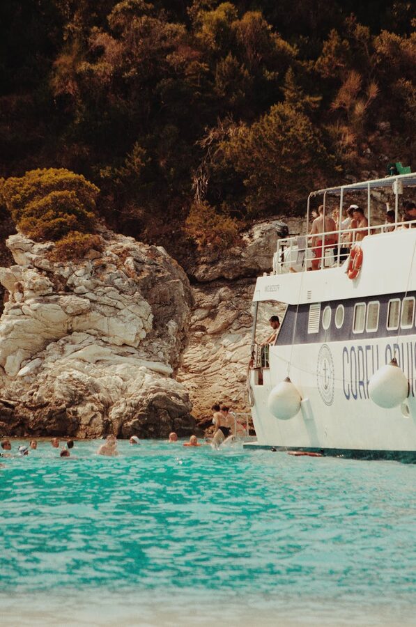 Cruise boat along the Paxos coastline