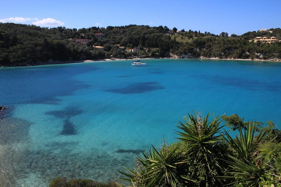Sailboats in Lakka bay on Paxos