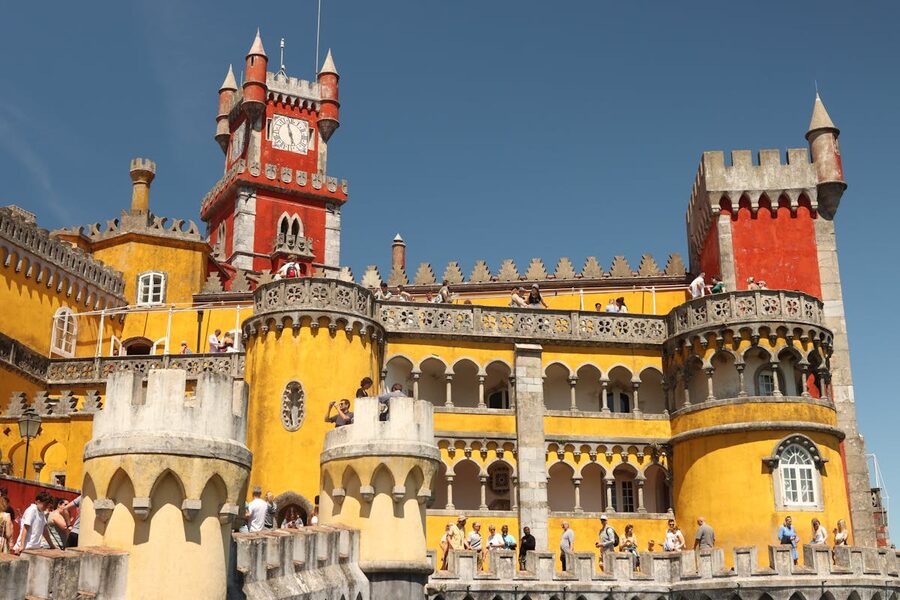 Gothic and Romanesque exterior details of Pena Palace Sintra