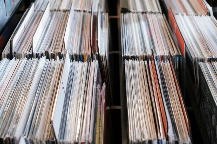 Vinyl records collection in a record store