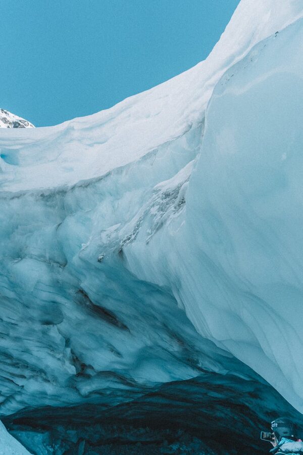 Layered ice ceiling patterns inside Vatnajokull glacier cave