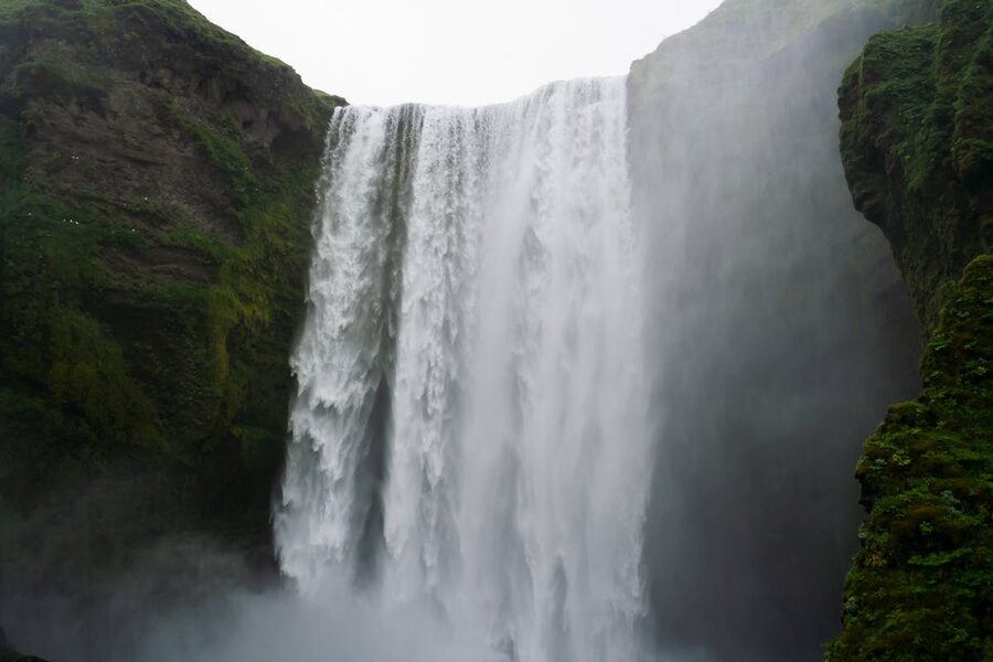 Skogafoss waterfall dramatic view Iceland